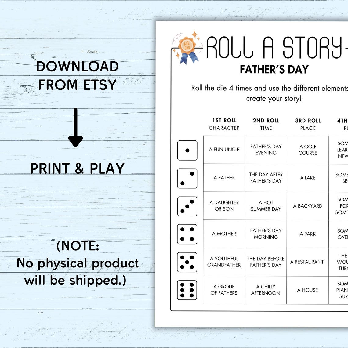 Father's Day Roll a Story - Creative Writing Prompts - Printable Story ...