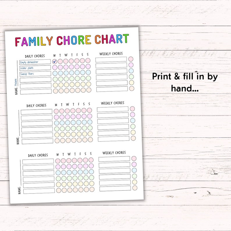 Printable Family Chore Chart - Editable Chore Chart for Multiple Kids ...