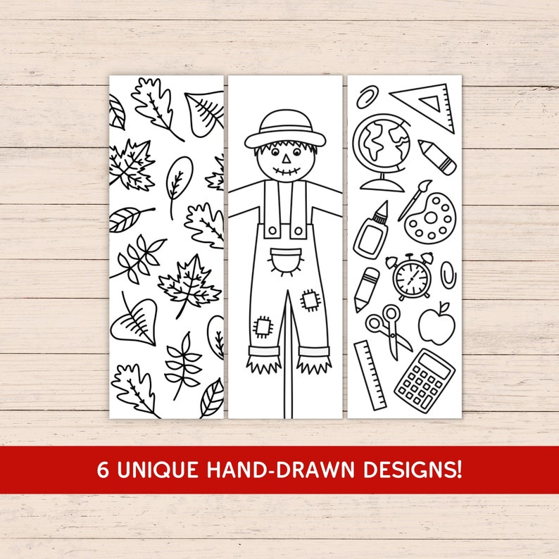 Printable Fall Coloring Bookmarks Set of 6 PDF Instant Digital Download ...