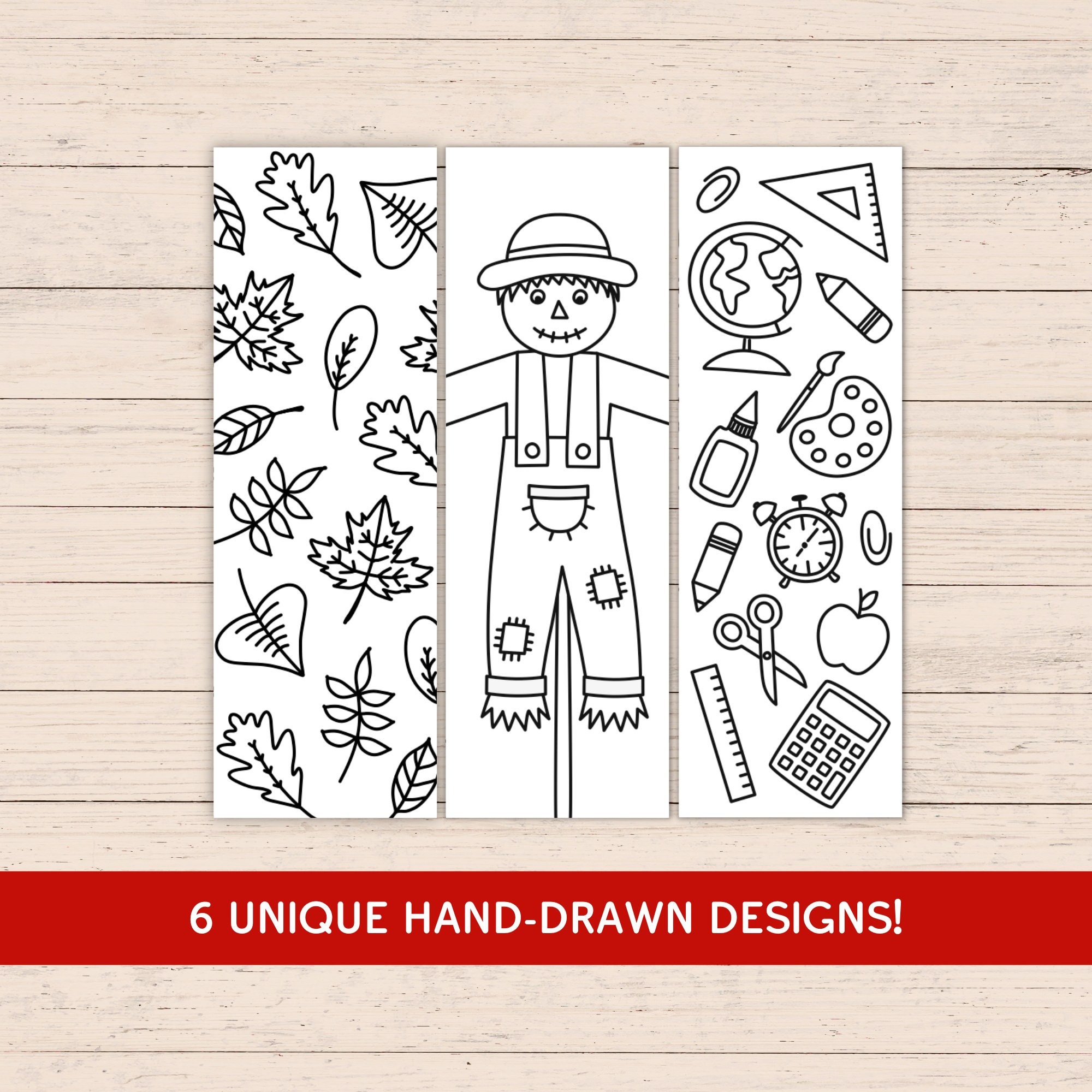 Printable Fall Coloring Bookmarks - Set of 6 - PDF Instant Digital ...