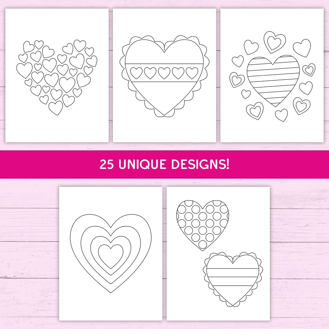 25 Heart Coloring Pages - Instant Download PDF - Valentine's Day ...