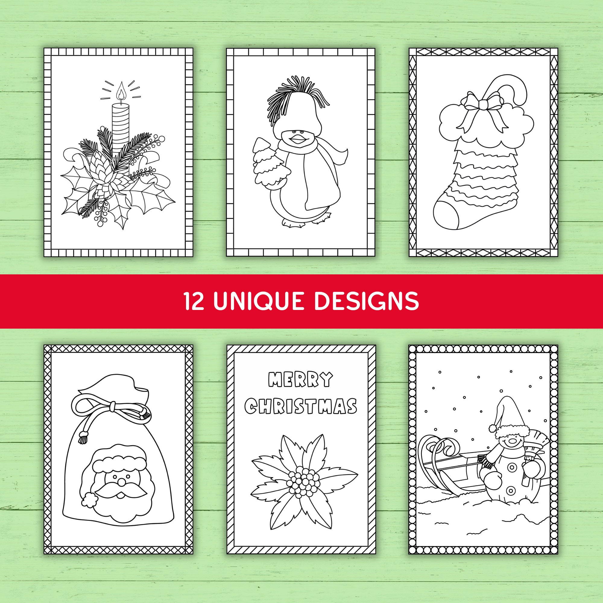 5"x7" Christmas Coloring Card Bundle - 12 HAND-DRAWN DESIGNS ...