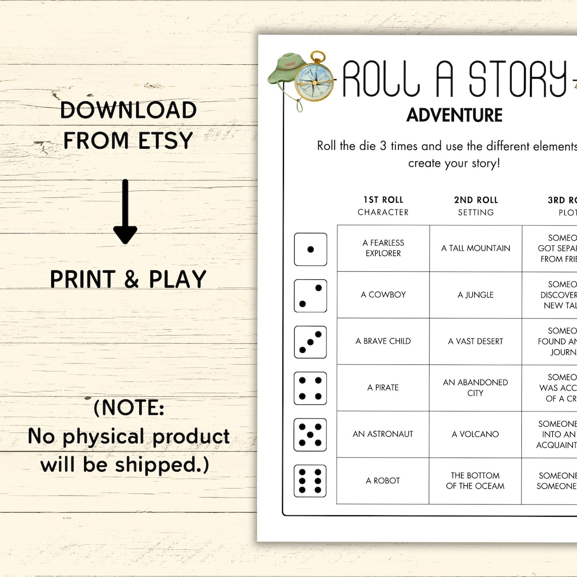 Roll a Story Adventure - Creative Writing Prompt Activity - Printable ...