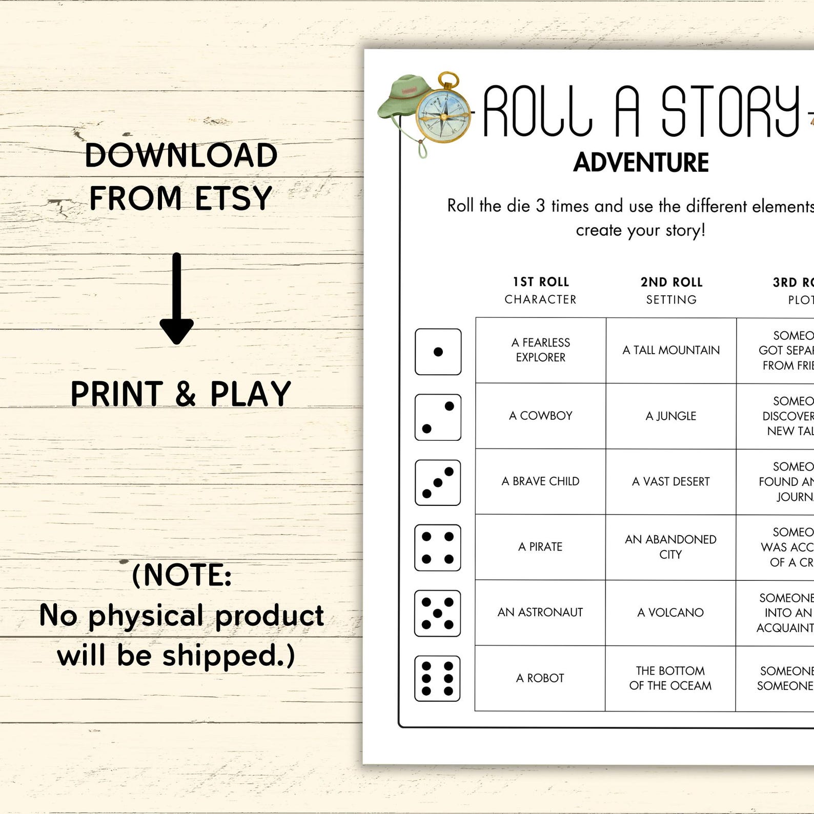 Roll a Story Adventure - Creative Writing Prompt Activity - Printable ...