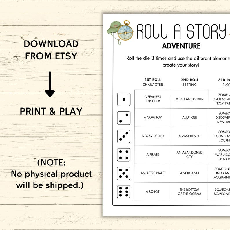 Roll a Story Adventure - Creative Writing Prompt Activity - Printable ...