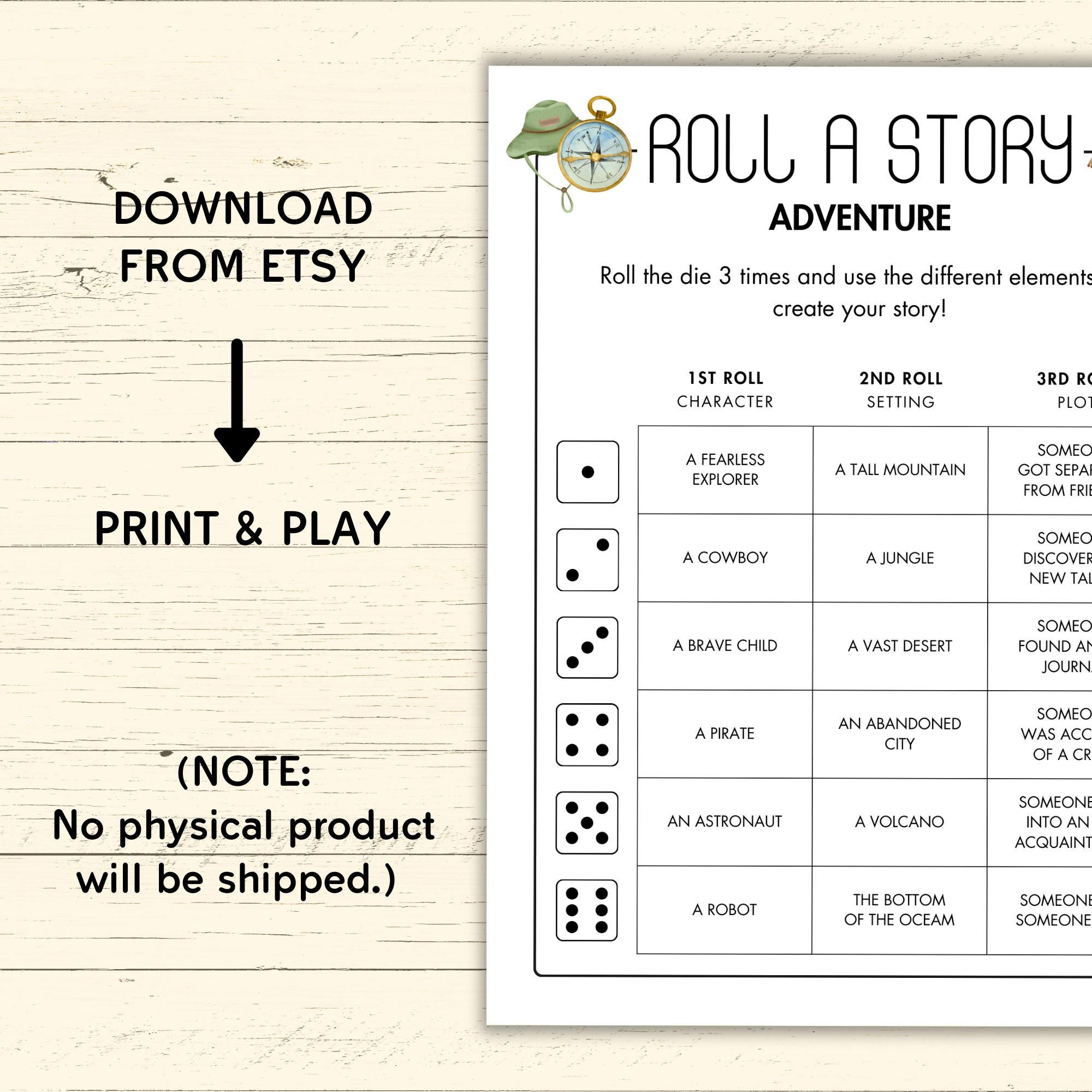 Roll a Story Adventure - Creative Writing Prompt Activity - Printable ...