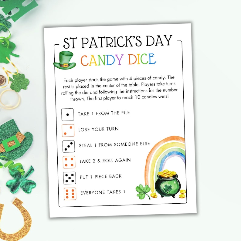 Printable St Patrick's Day Candy Dice Game - St Patty's Party Game - St ...