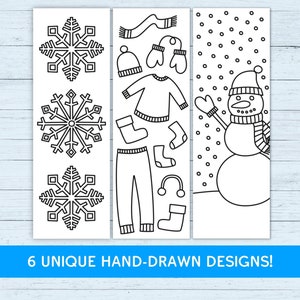 Printable Winter Coloring Bookmarks Set of 6 PDF Instant - Etsy