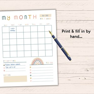 Printable Boho Monthly Planner - US Letter + A4 - Editable Instant ...