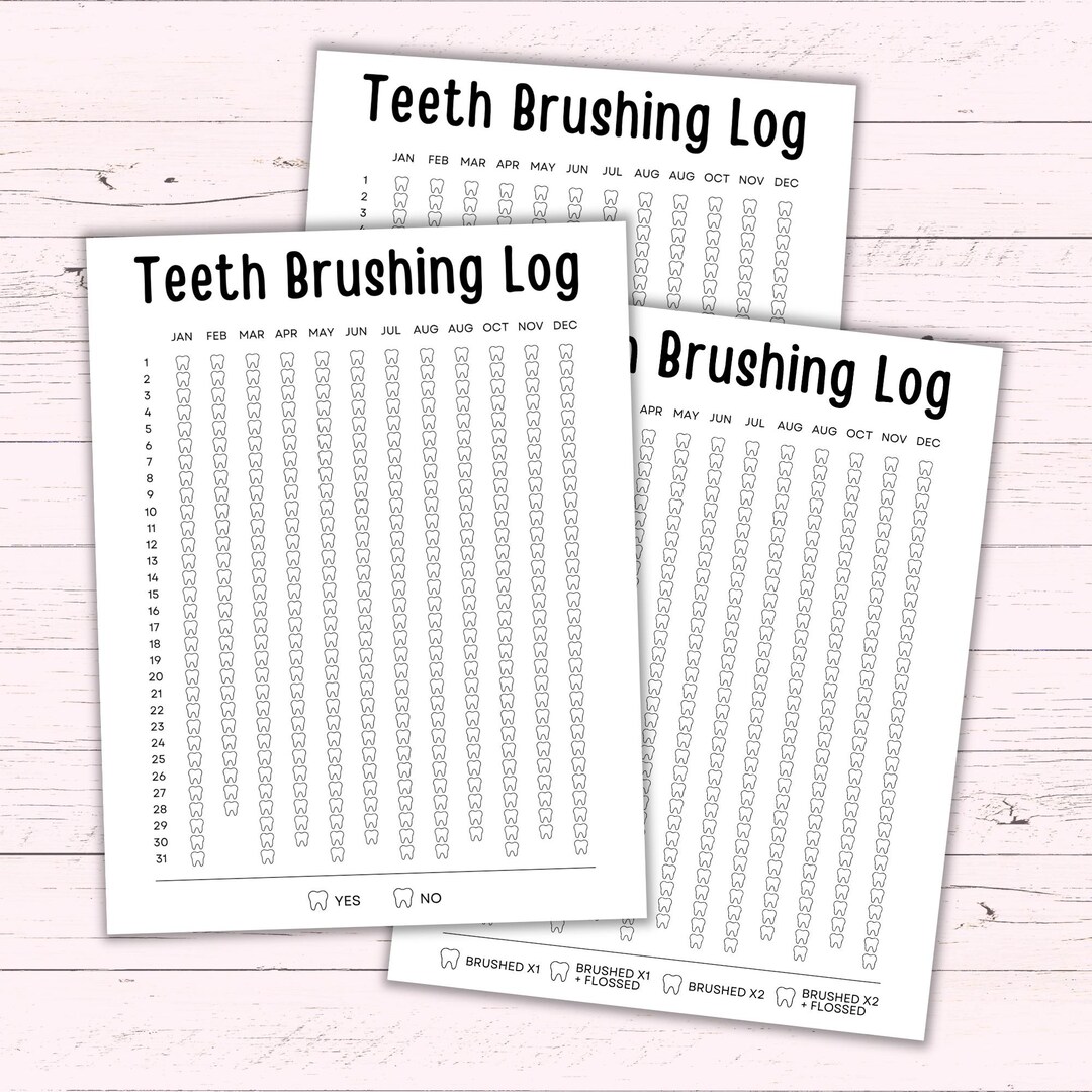 Yearly Teeth Brushing Tracker - Printable Teeth Brushing Log - Dental ...