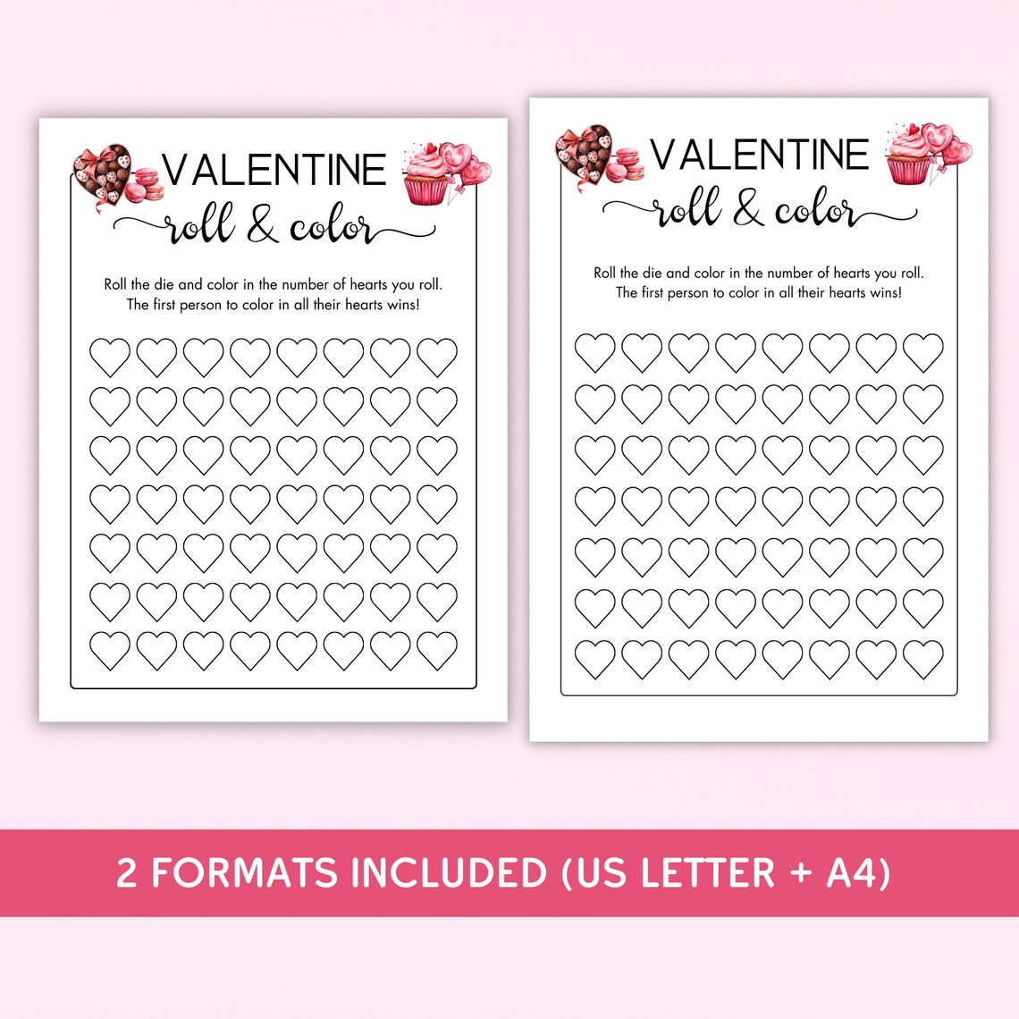 Printable Valentine Roll and Color Game - Valentine Party Game ...