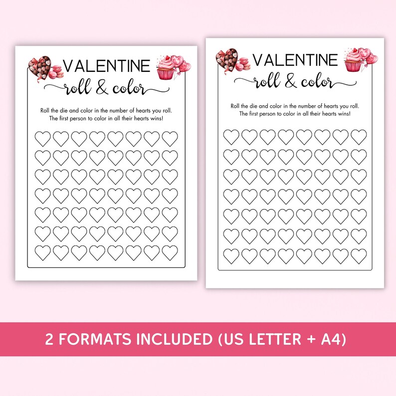 Printable Valentine Roll and Color Game - Valentine Party Game ...