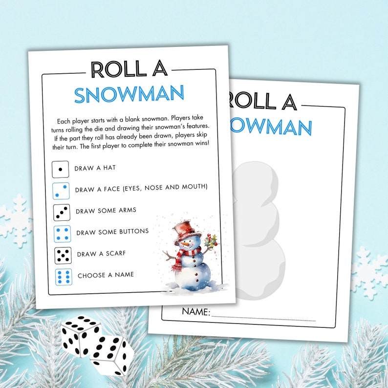 Roll a Snowman Game - Printable Christmas Game - Winter Activity for ...
