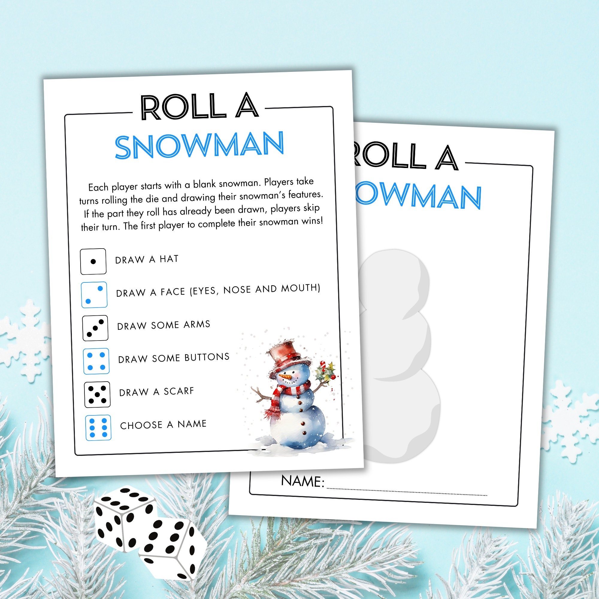 Roll a Snowman Game - Printable Christmas Game - Winter Activity for ...