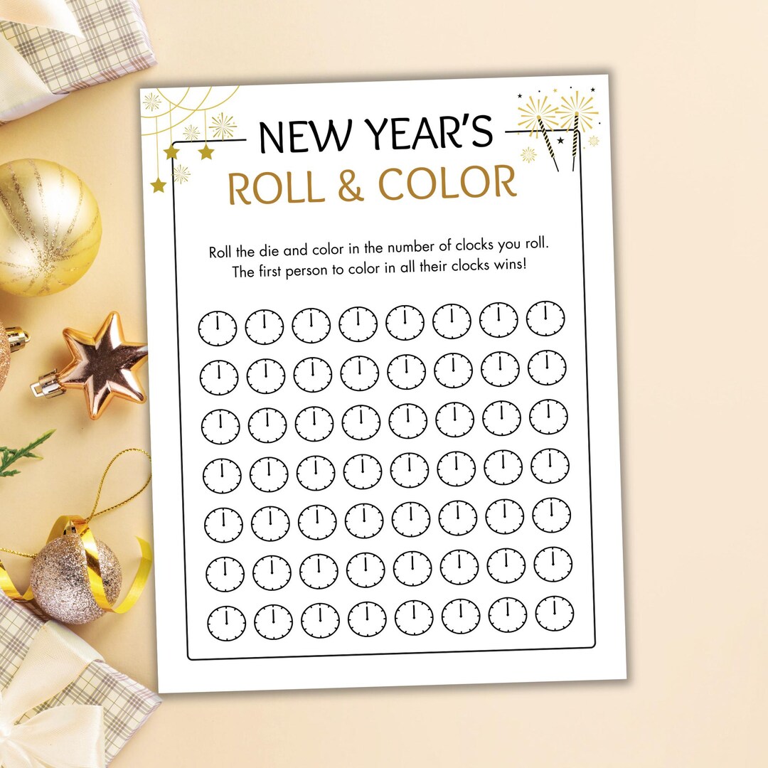 Printable New Year Roll and Color Game - New Year's Eve Party Game ...