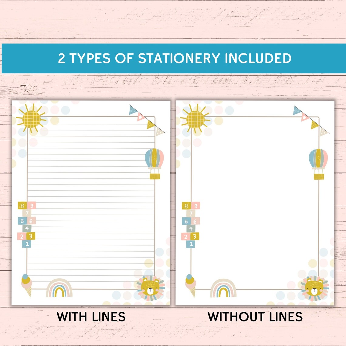 Cute Printable Baby Stationery - Digital Note Paper - Instant Download ...