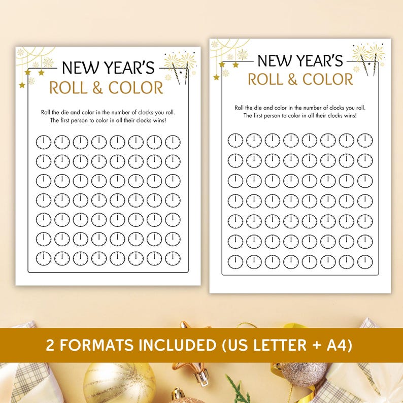Printable New Year Roll and Color Game - New Year's Eve Party Game ...