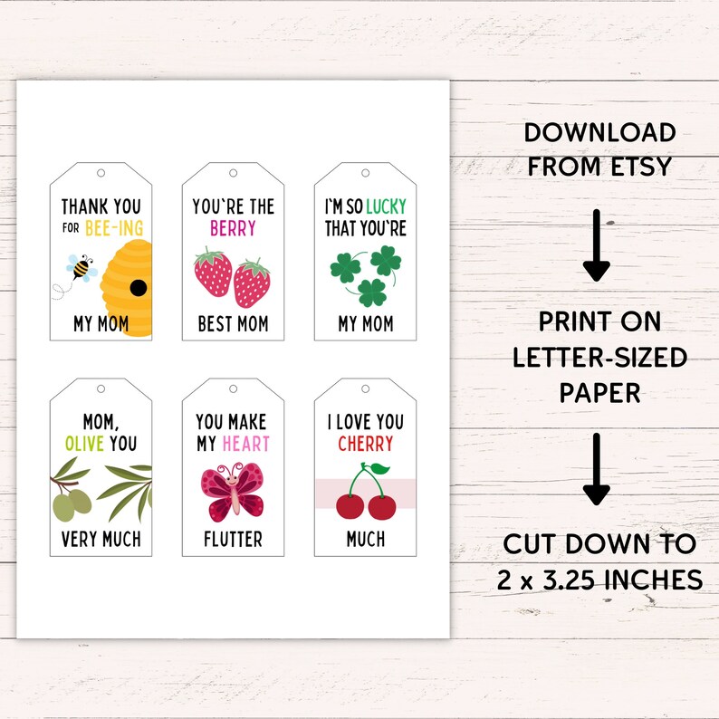 Cute Printable Mother's Day Gift Tag Bundle With Puns - PDF Digital ...