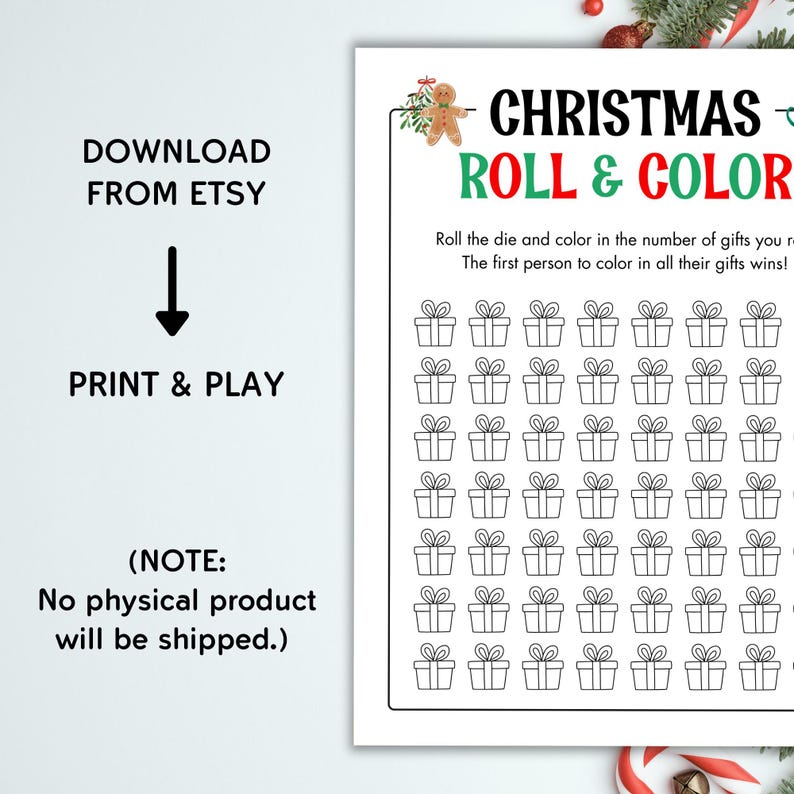 Printable Christmas Roll and Color Game - Christmas Party Game ...