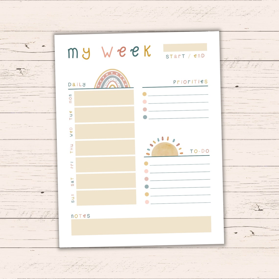 Printable Boho Weekly Planner - US Letter + A4 - Editable Instant ...