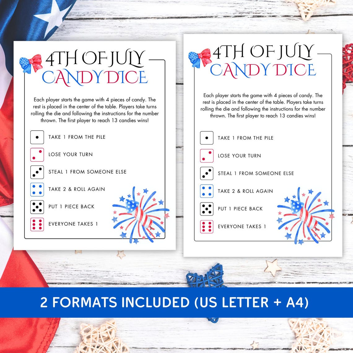 Printable 4th of July Candy Dice Game - 4th of July Party Game ...