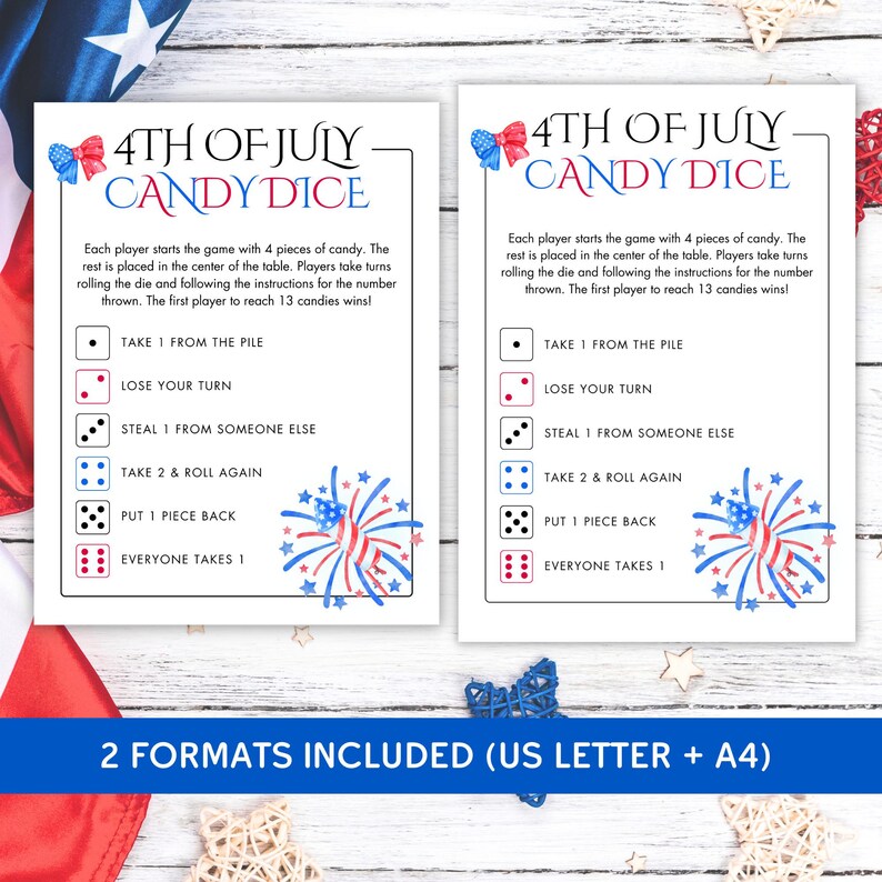 Printable 4th of July Candy Dice Game - 4th of July Party Game ...