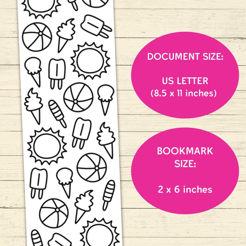 Printable Summer Coloring Bookmarks - Set of 6 - PDF Instant Digital ...