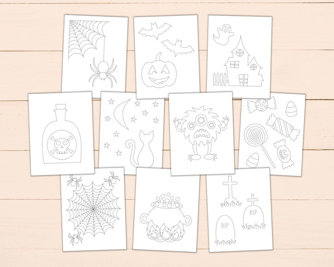 Printable Halloween Trace & Color Sheets Tracing Worksheets - Etsy Canada