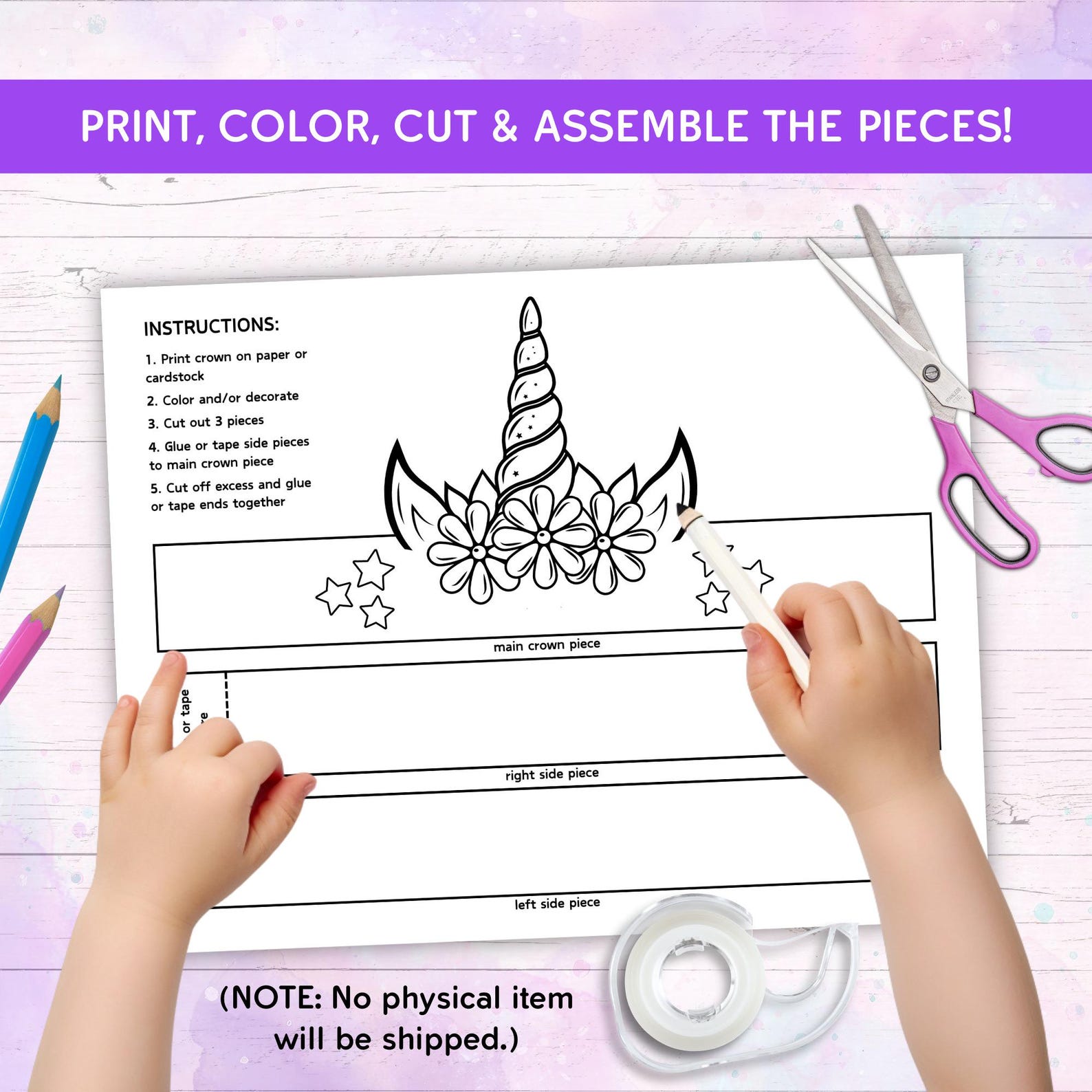 Unicorn Paper Crown Printable - Kids Coloring Craft - Unicorn Birthday ...