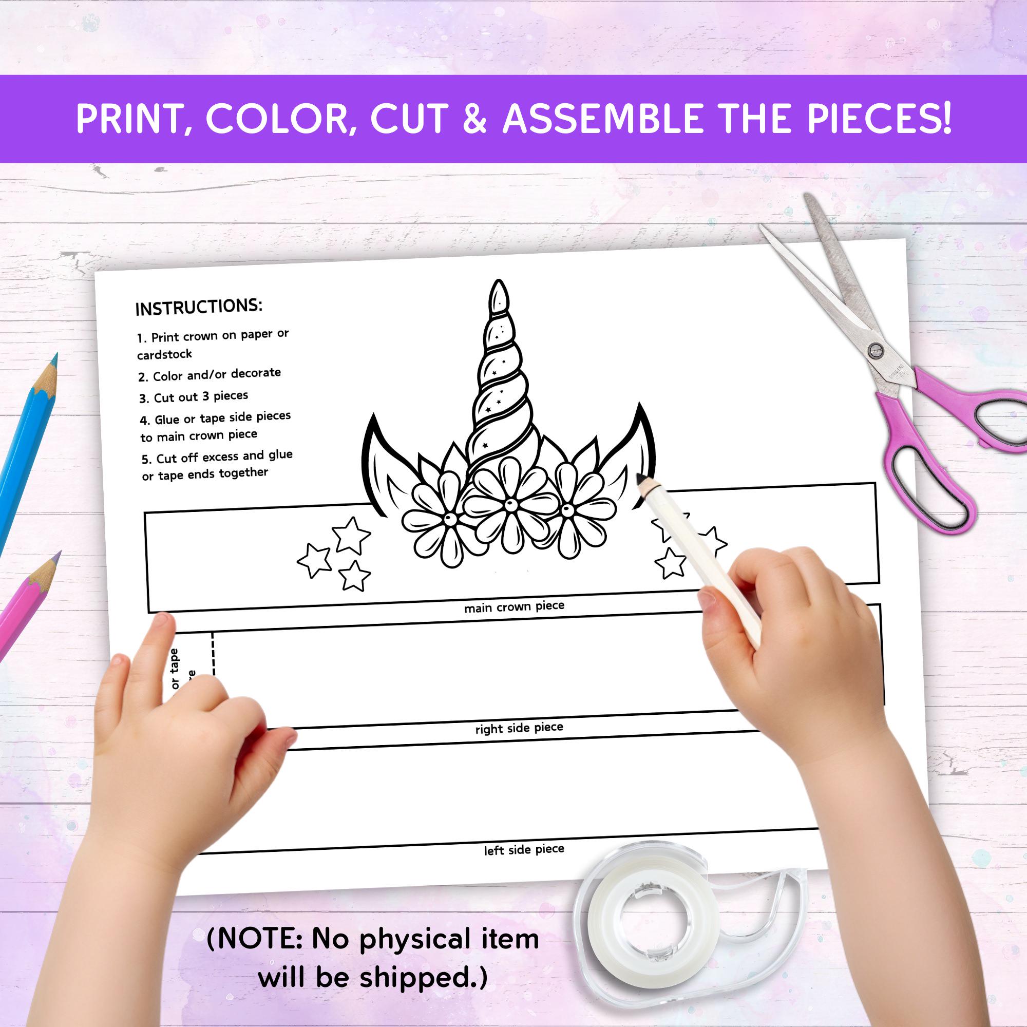 Unicorn Paper Crown Printable - Kids Coloring Craft - Unicorn Birthday ...