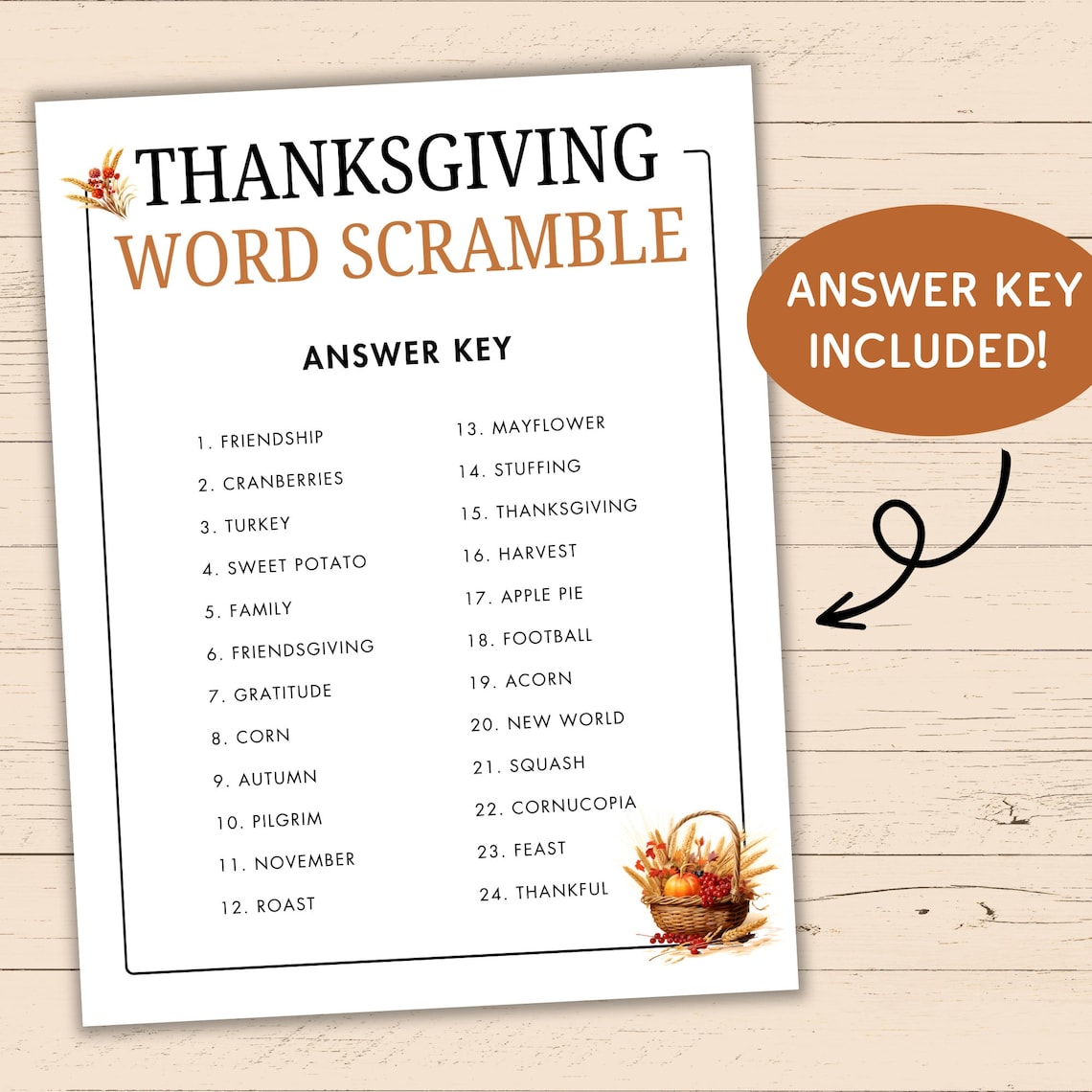 Thanksgiving Word Scramble - Printable Thanksgiving Activity ...