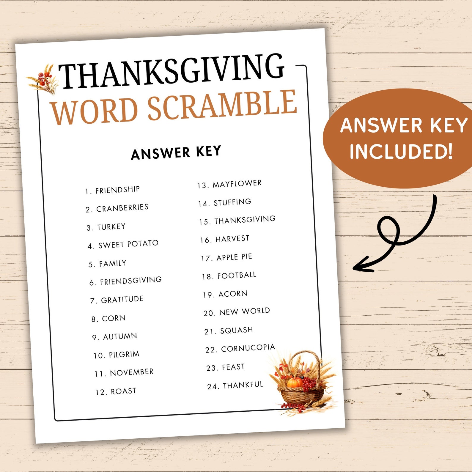 Thanksgiving Word Scramble - Printable Thanksgiving Activity ...