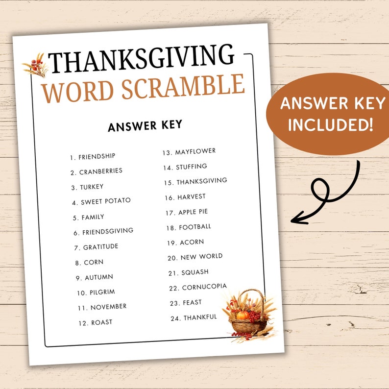 Thanksgiving Word Scramble - Printable Thanksgiving Activity ...