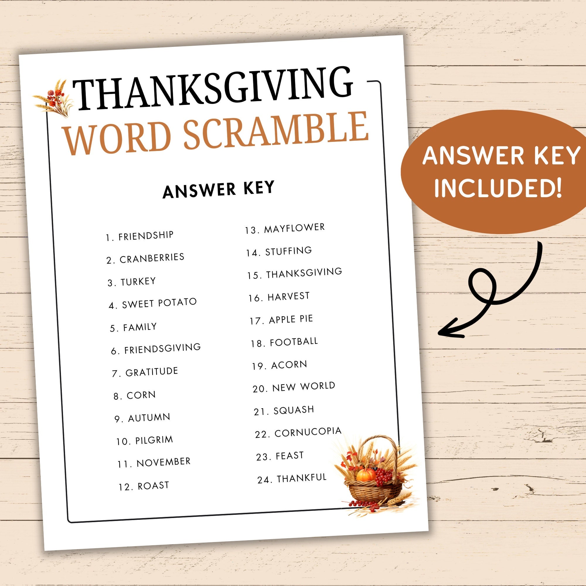 Thanksgiving Word Scramble - Printable Thanksgiving Activity ...