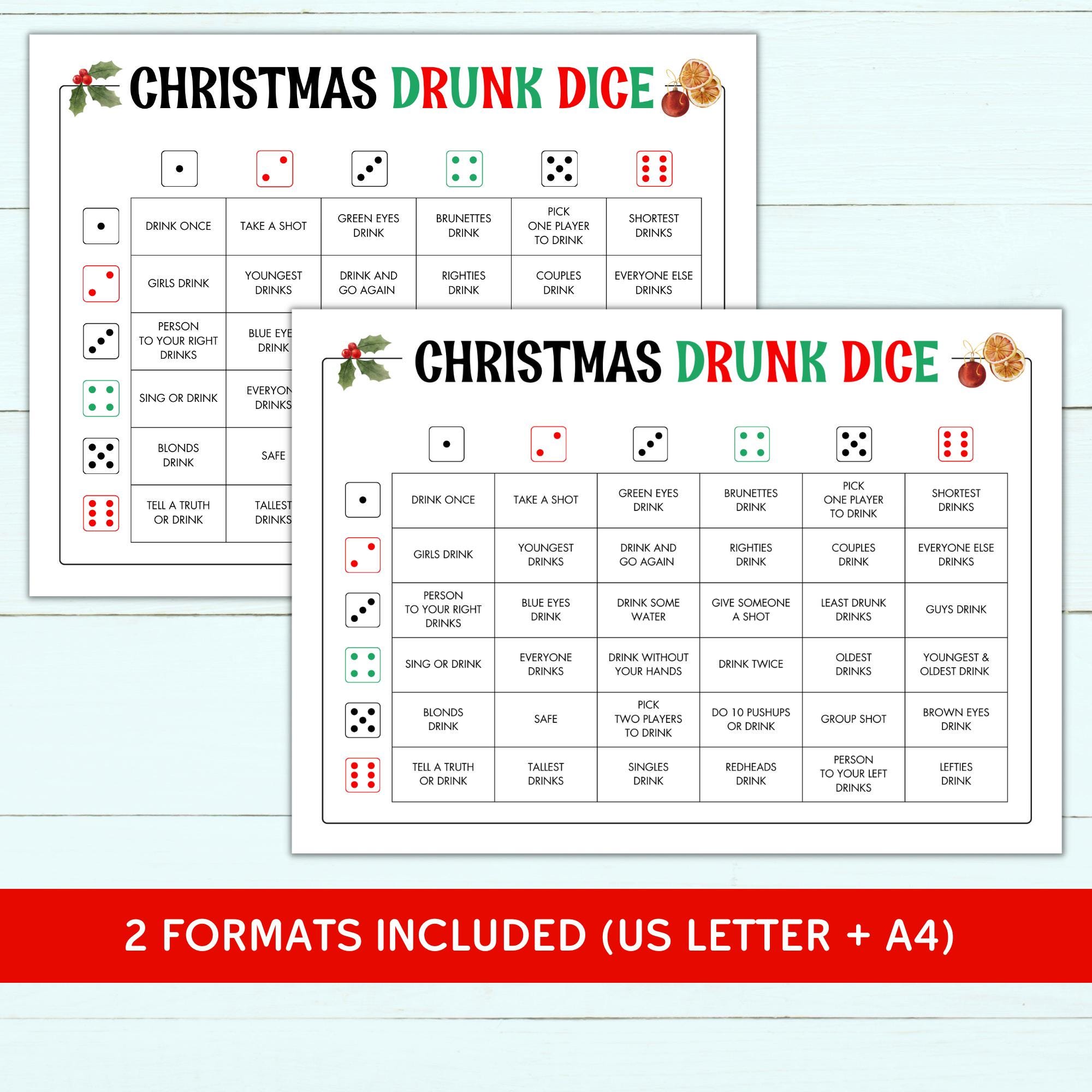 Printable Christmas Drunk Dice Game - Drinking Game for Adults ...