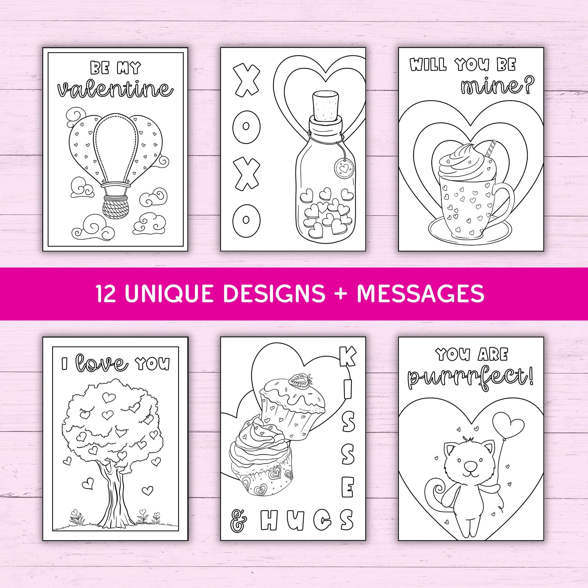 Tarjetas para colorear del Día de San Valentín - 12 diseños dibujados a ...