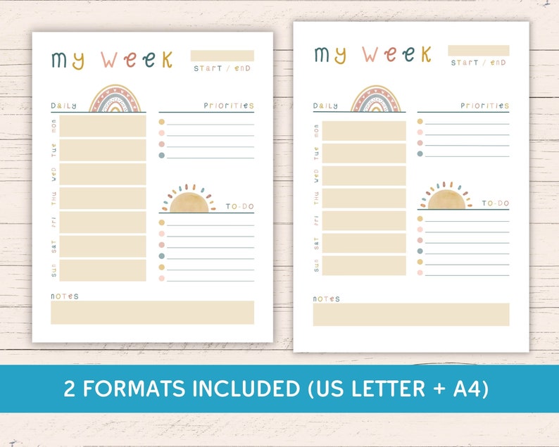Printable Boho Weekly Planner US Letter A4 Editable - Etsy