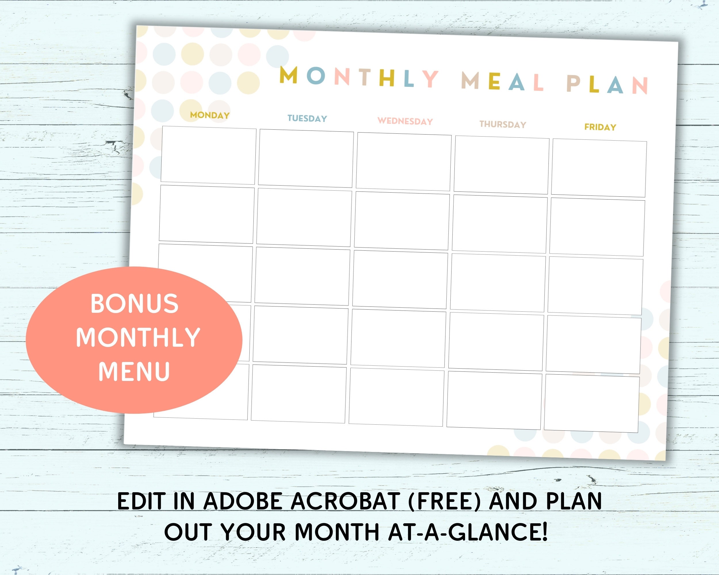Cute Printable Weekly & Monthly Menu for Kids Blank Fillable PDF ...