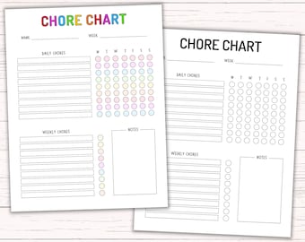 Chore Chart for Kids Editable Printable Weekly & Daily Checklist ...