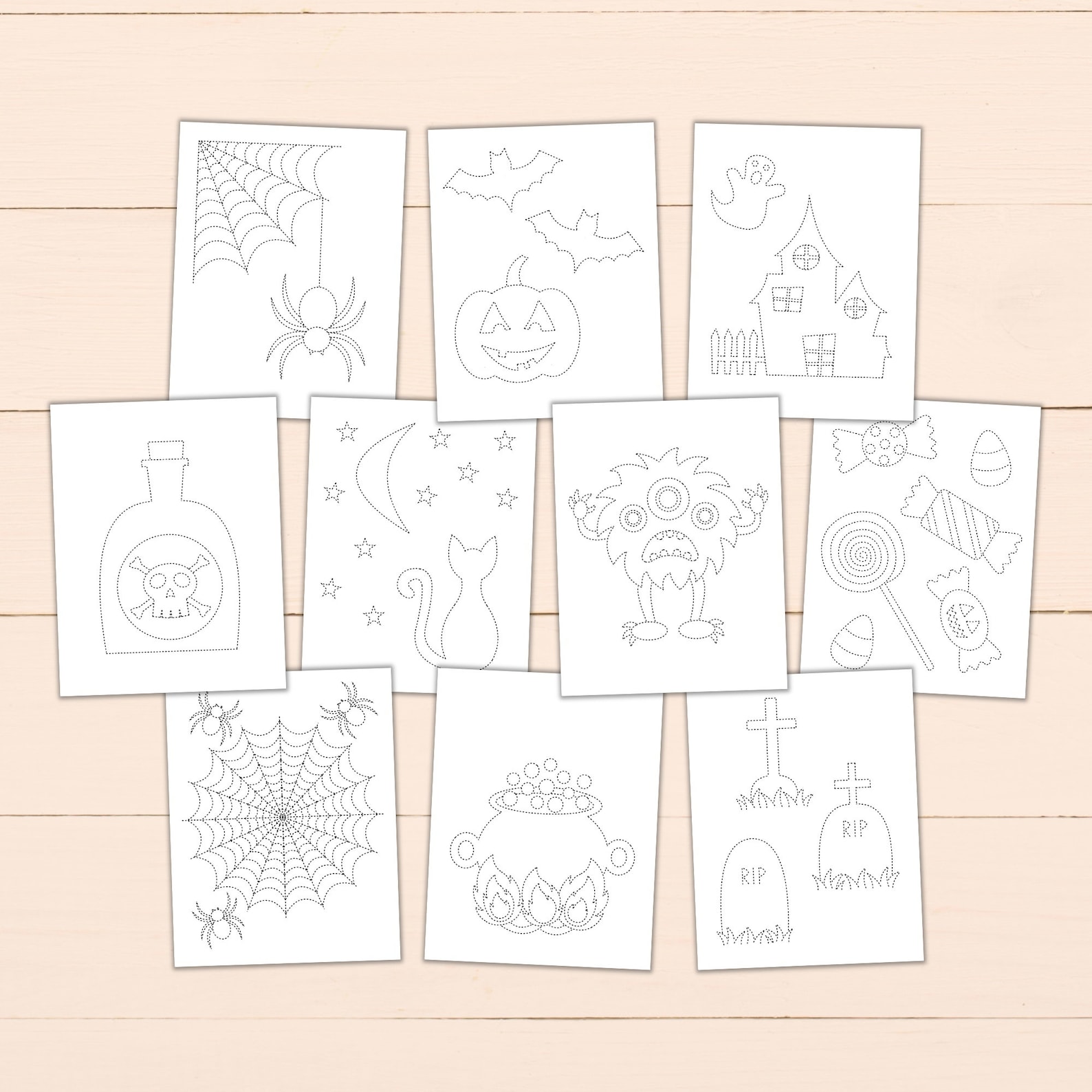 Printable Halloween Trace & Color Sheets - Tracing Worksheets for ...