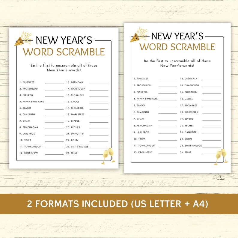 New Years Word Scramble - Printable New Year's Eve Activity - New Years ...