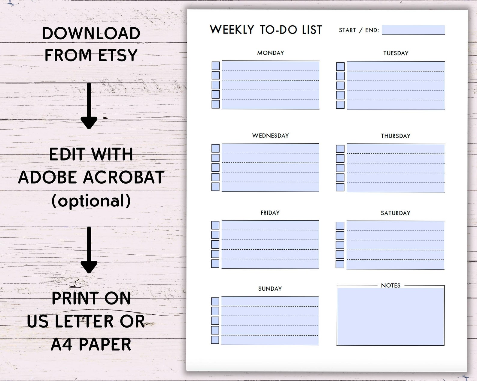 Printable Weekly To-do List Blank Fillable PDF Weekly - Etsy