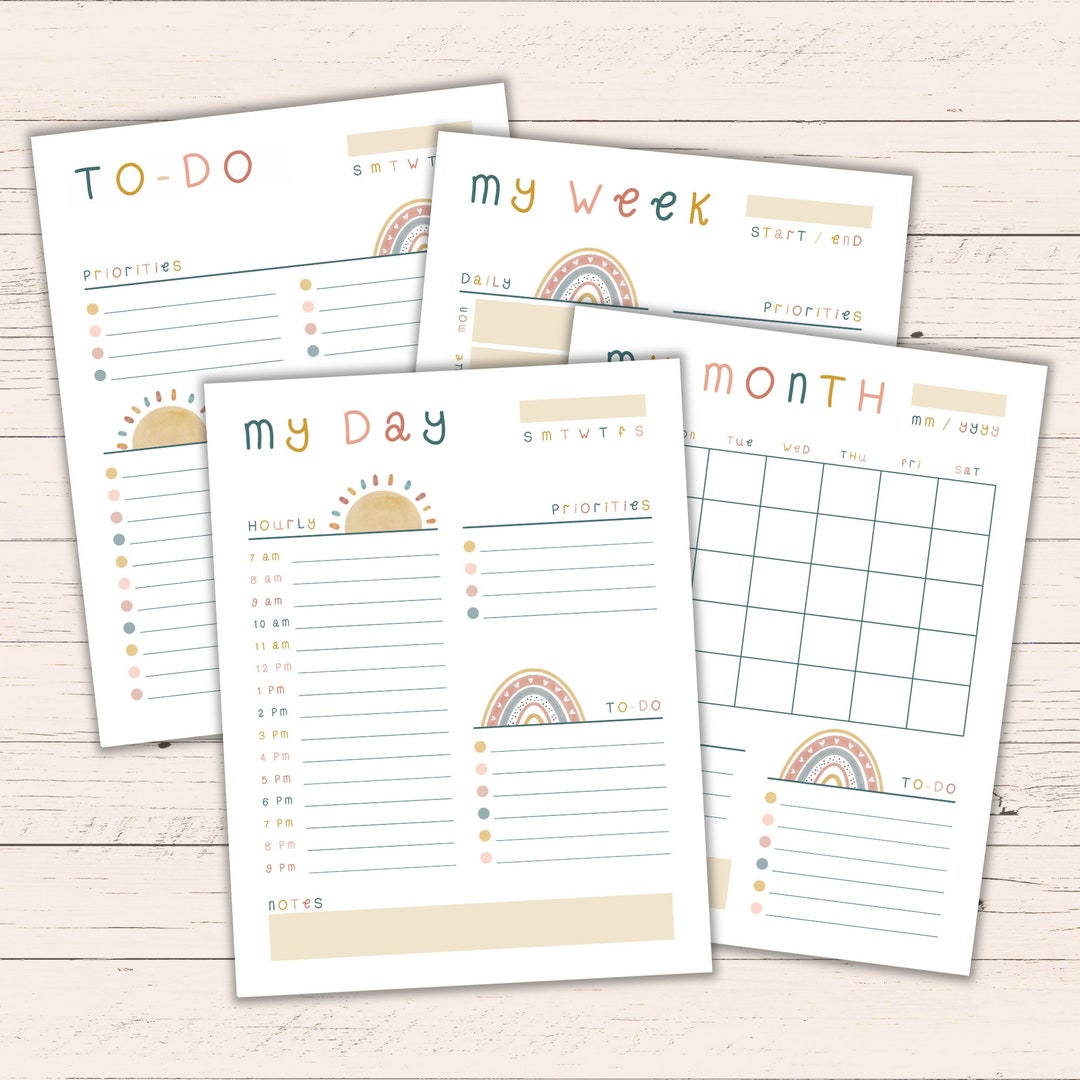 Printable Boho Daily + Weekly + Monthly Planner Page Bundle With Bonus ...