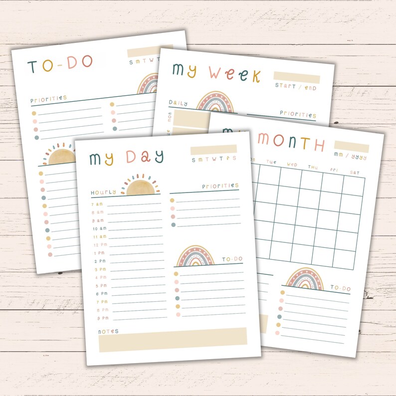 Printable Boho Daily + Weekly + Monthly Planner Page Bundle With Bonus ...