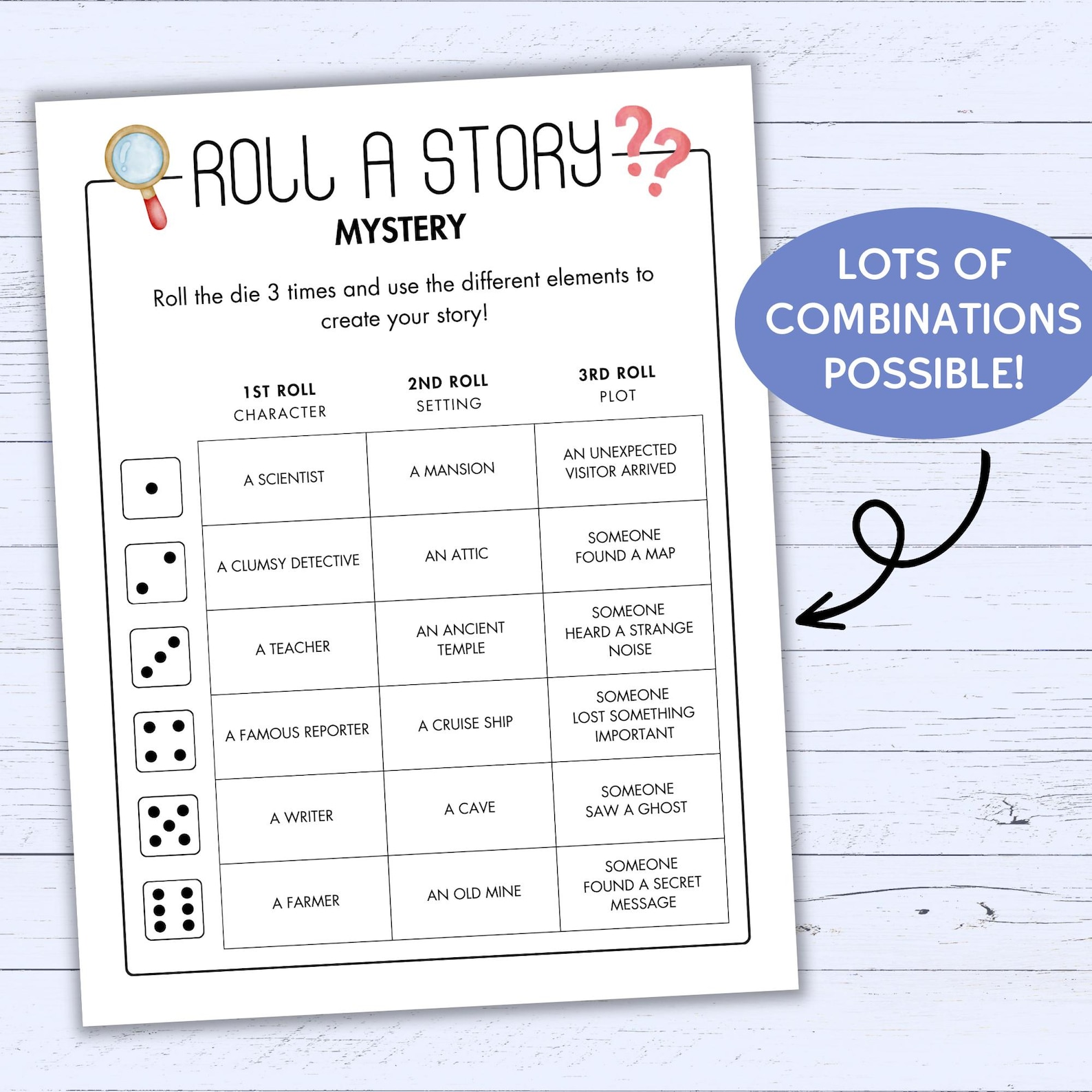 Roll a Mystery Story - Creative Writing Prompt Activity - Printable ...