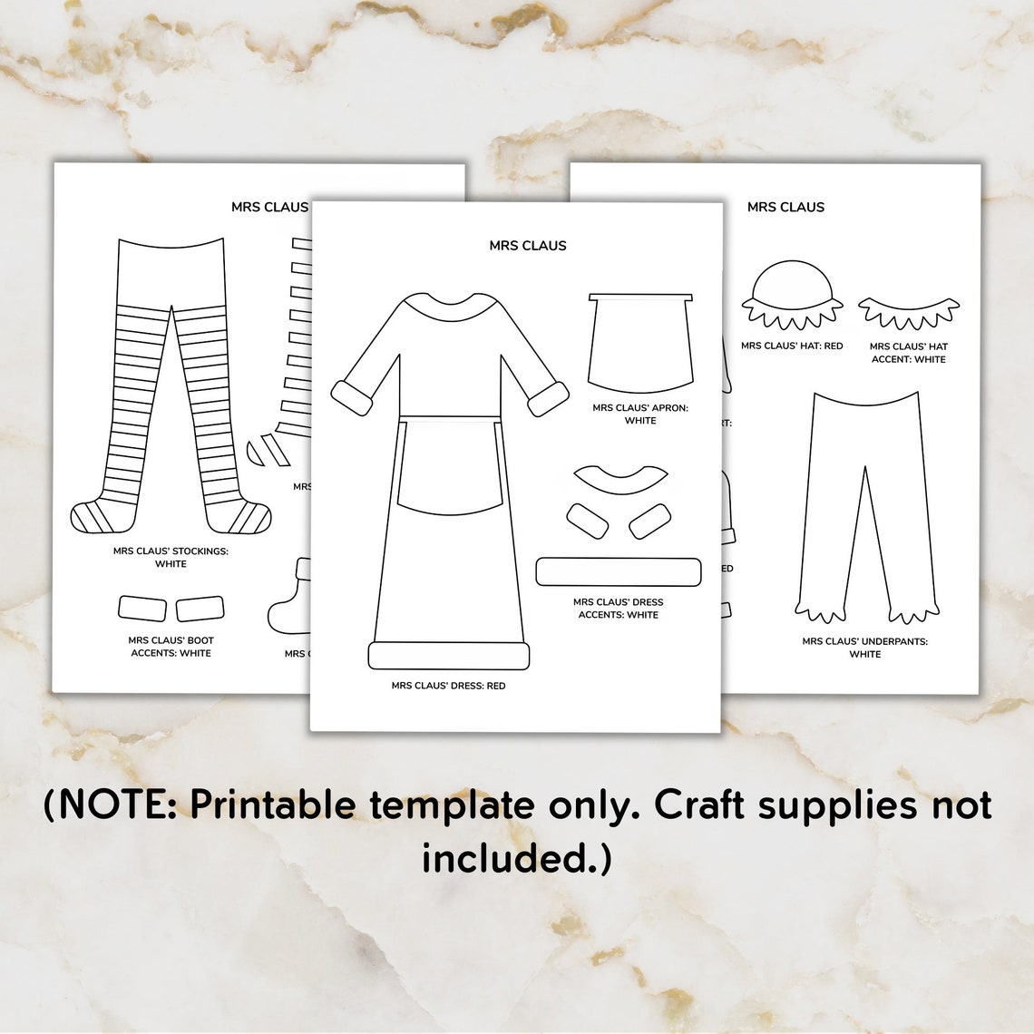 Printable Template for Mrs Claus Clothesline Garland - PDF Instant ...