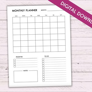 Editable Monthly Planner Instant Download Blank Fillable - Etsy