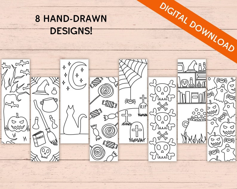 Printable Halloween Coloring Bookmarks Set of 8 PDF - Etsy