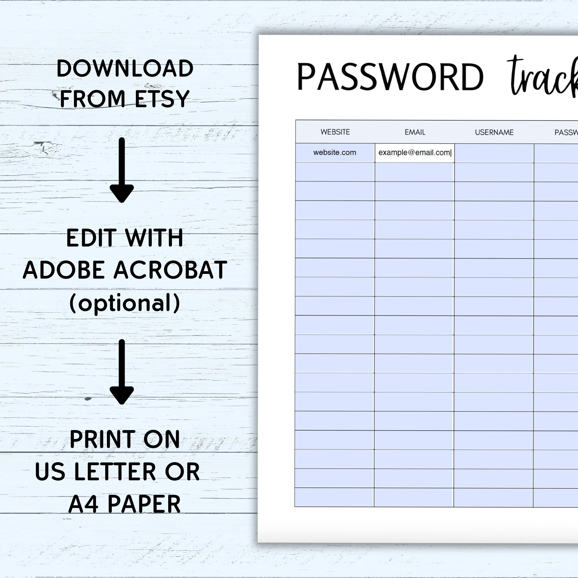 Password Tracker Printable - Fillable PDF - Password Keeper - Password ...