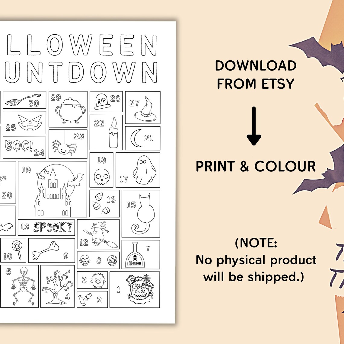 Printable Halloween Coloring Countdown - Halloween Countdown Coloring ...